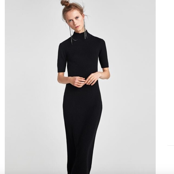 Zara | Dresses | New Zara Black Ribbed Knit Long Midi Dress | Poshmark